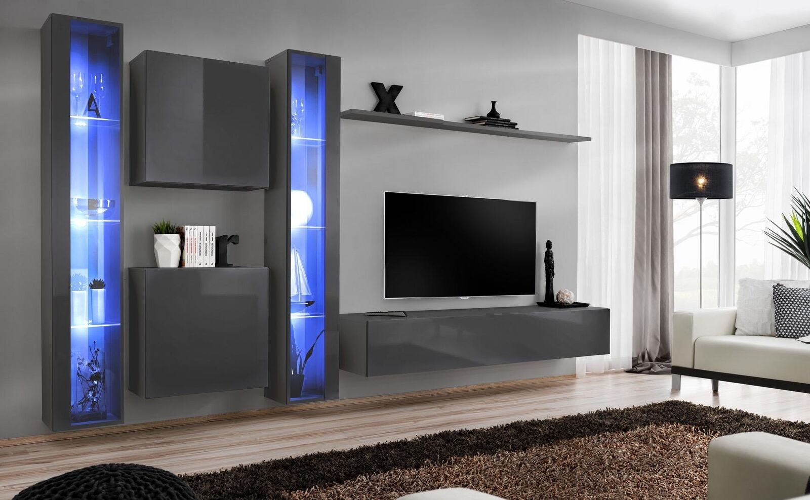 Luxus 2x Hänge Vitrine Neu Wohnwand 2x Wandschrank Komplett Set Wand ...