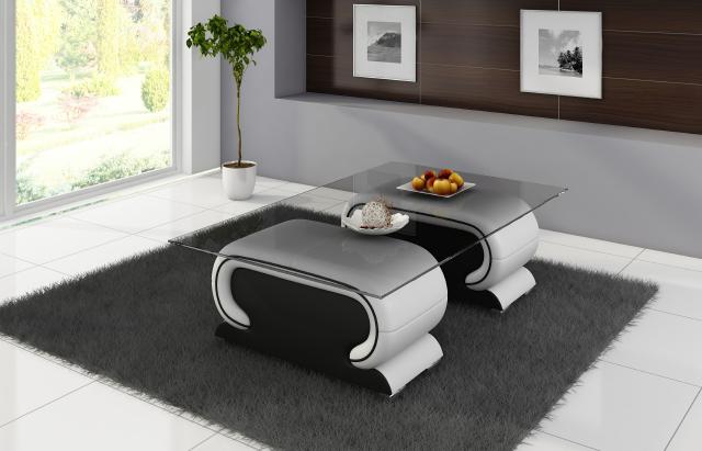 Designer Glastisch Tisch Polster Leder Tisch Couch Sofa Ledertische in ...
